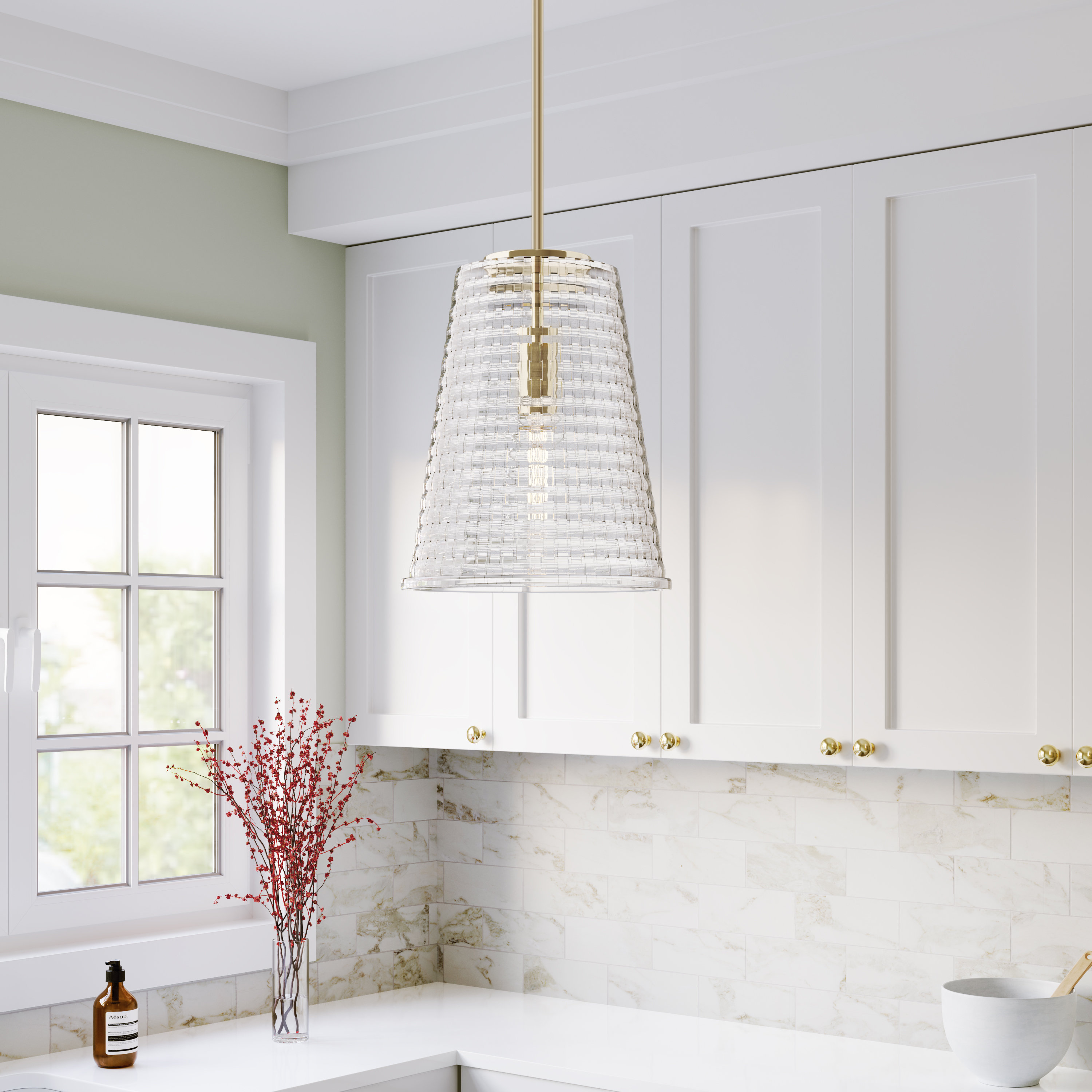 Mercer41 Prescott 1 Light Pendant Light with Clear Woven Lattice Shade ...