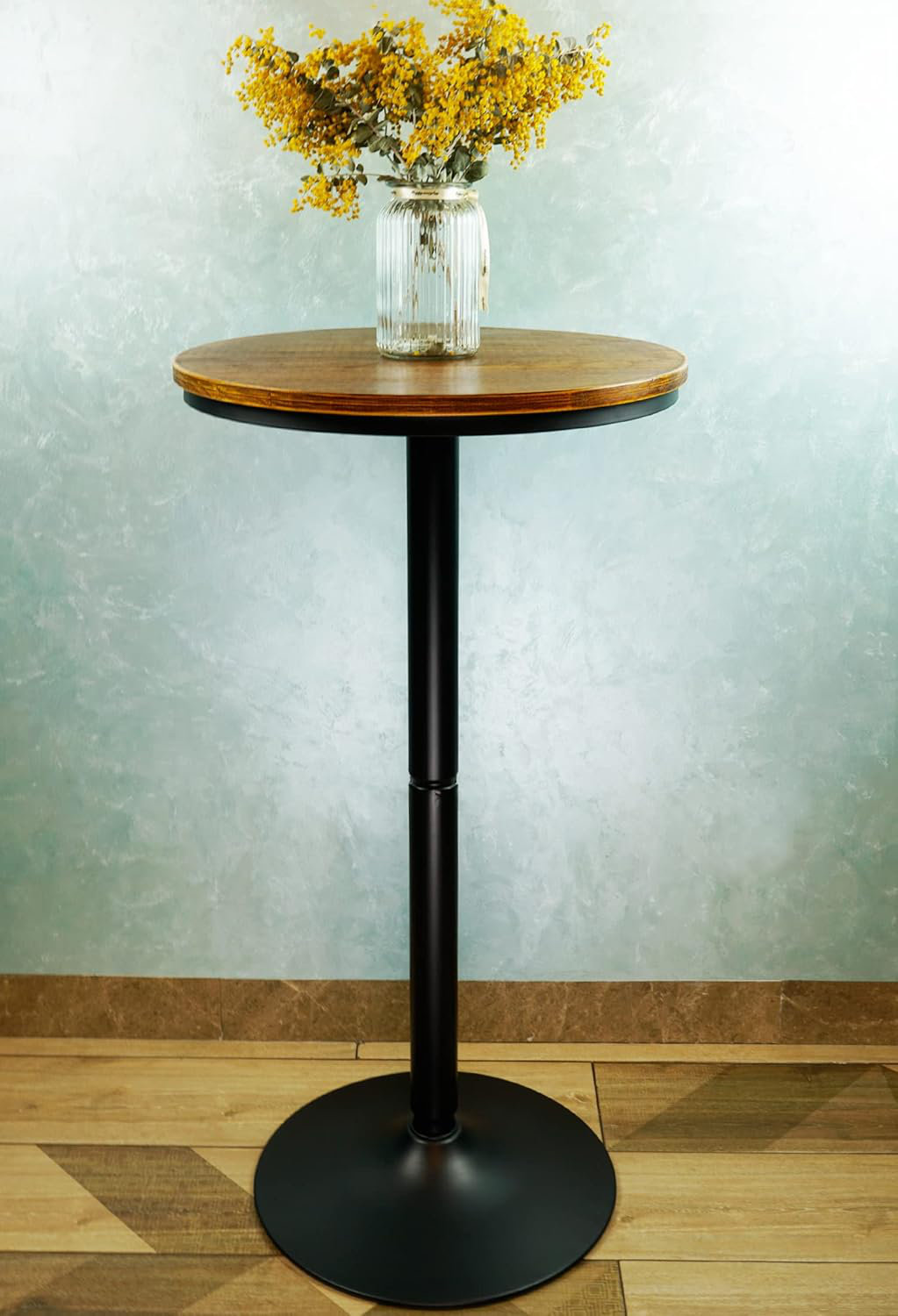 Latitude Run® Round Bar Height Bistro Pub Table - Natural Wood Top ...