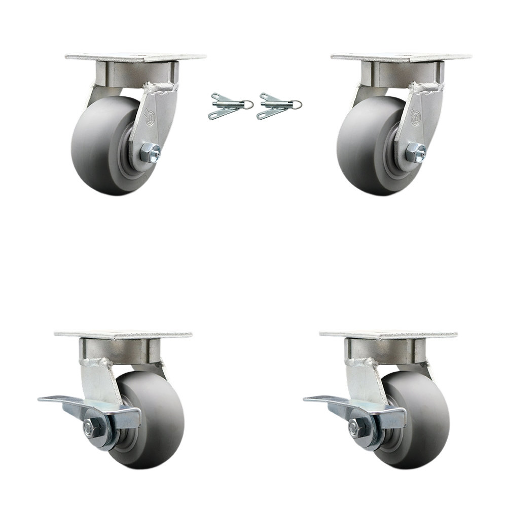 Service Caster 4 Inch Kingpinless Thermoplastic Rubber Wheel Caster Set ...