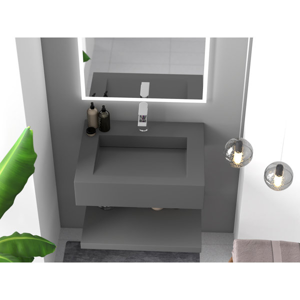 CastelloUSA Pyramid 24" Wall-Mounted Modern Bathroom Sink with Ramp ...