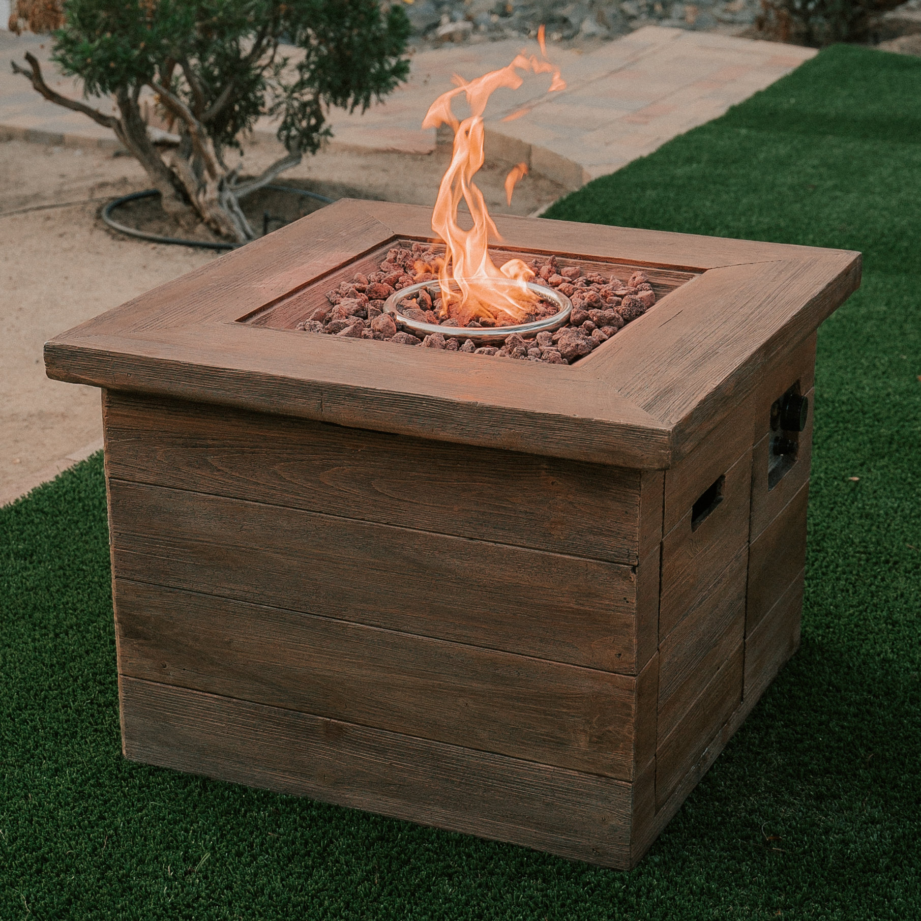 Loon Peak® 32"W Square Brown Mgo/Metal Outdoor Propane Gas Smokeless ...
