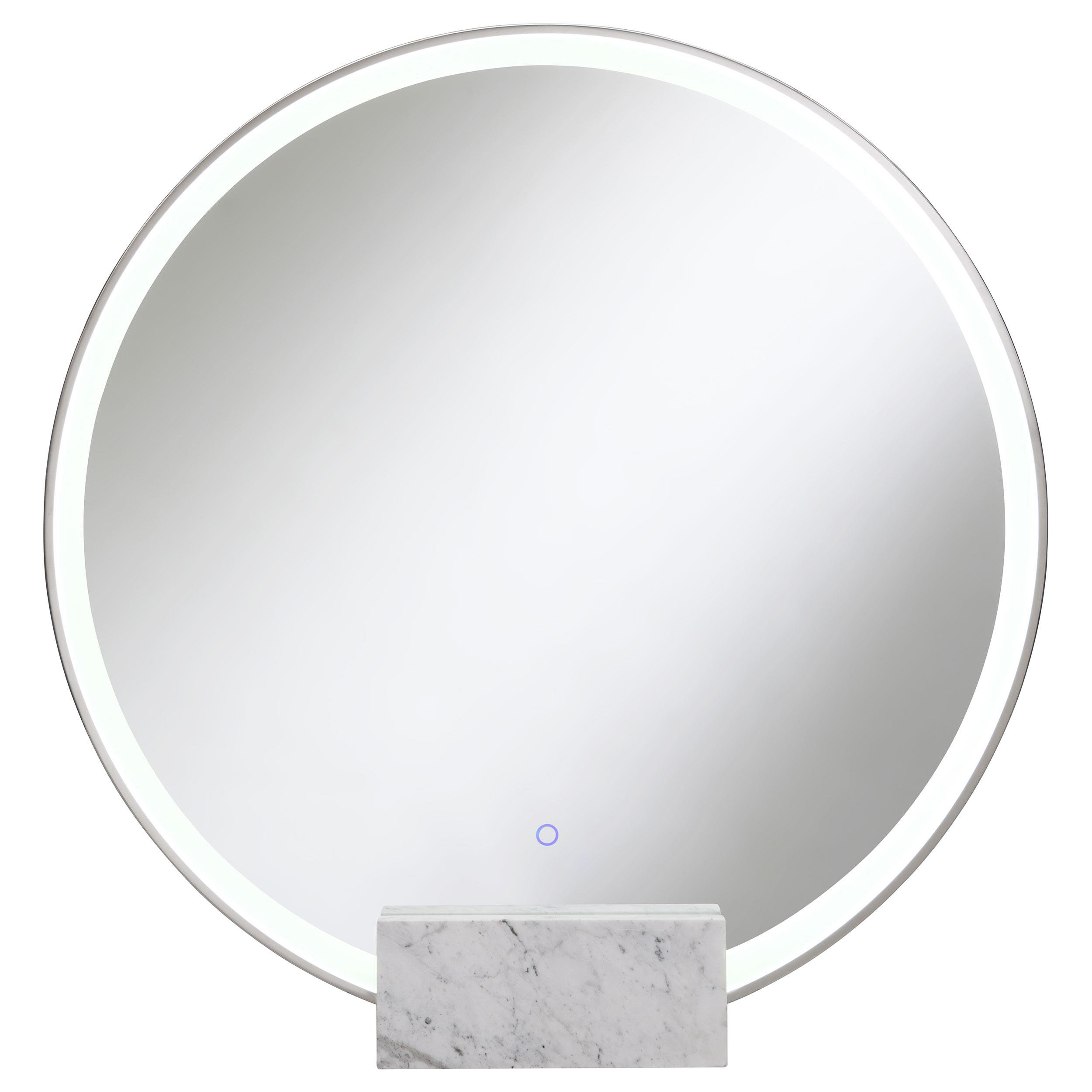 Hokku Designs Furlow Round LED Vanity Mirror White Marble Base Chrome ...