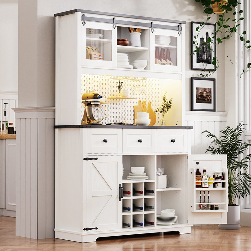 THKOTY Rustic Coffee Bar Storage Cabinet With Sliding Door - Wayfair Canada