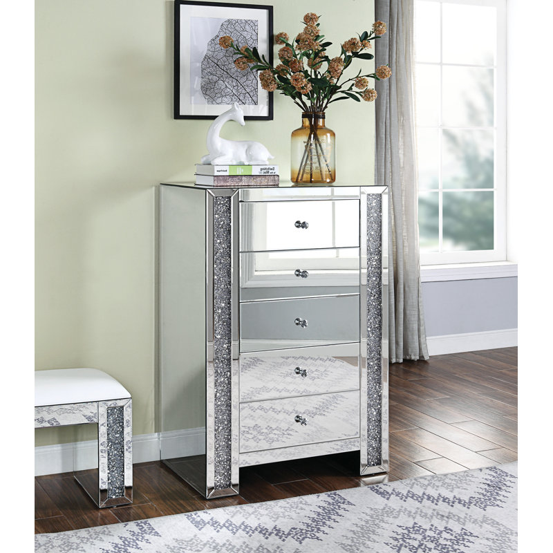 Everly Quinn Alianny 5 - Drawer Accent Chest in Mirrored | Wayfair