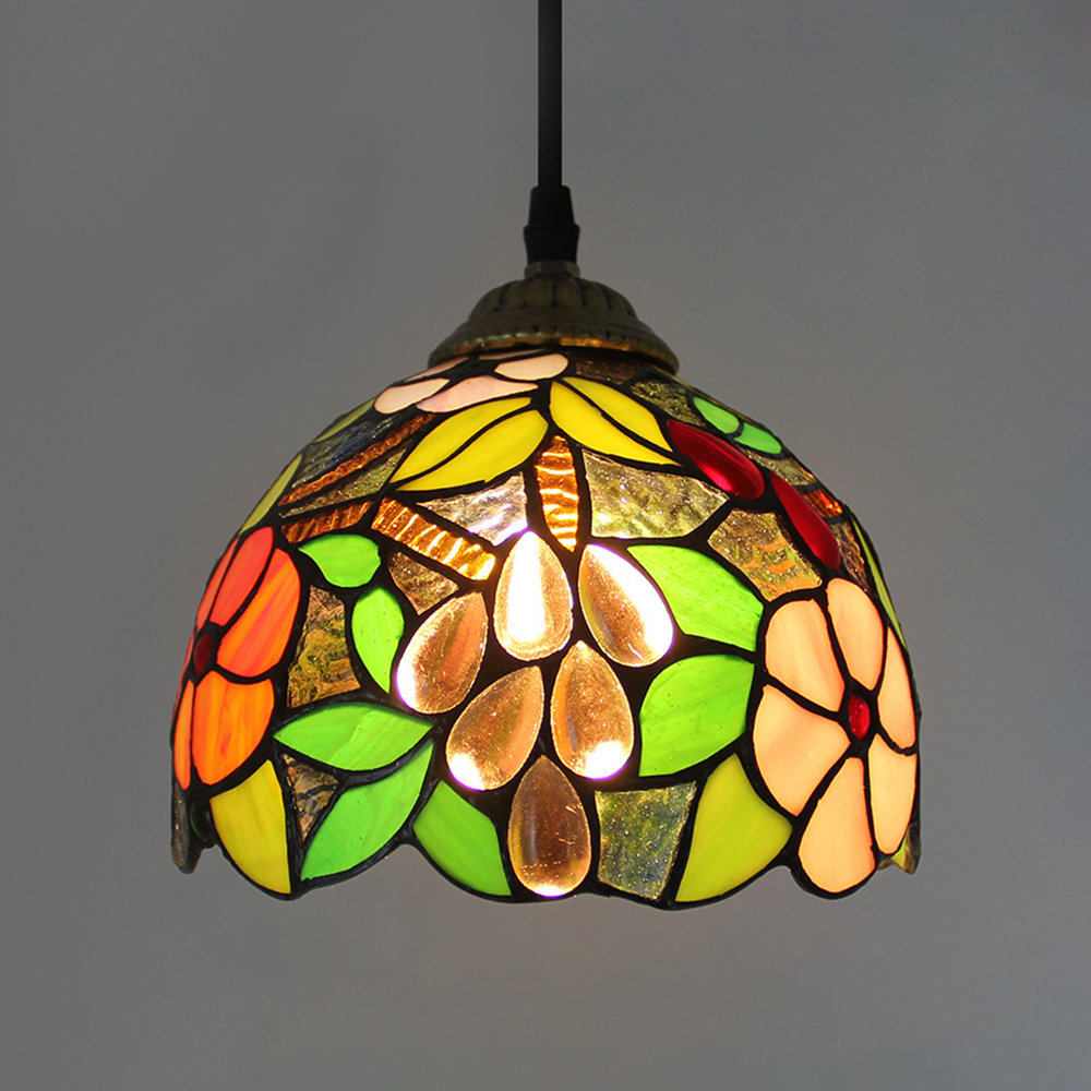 Fleur De Lis Living Foral Stained Glass Pendant Lamp With Grape Design ...