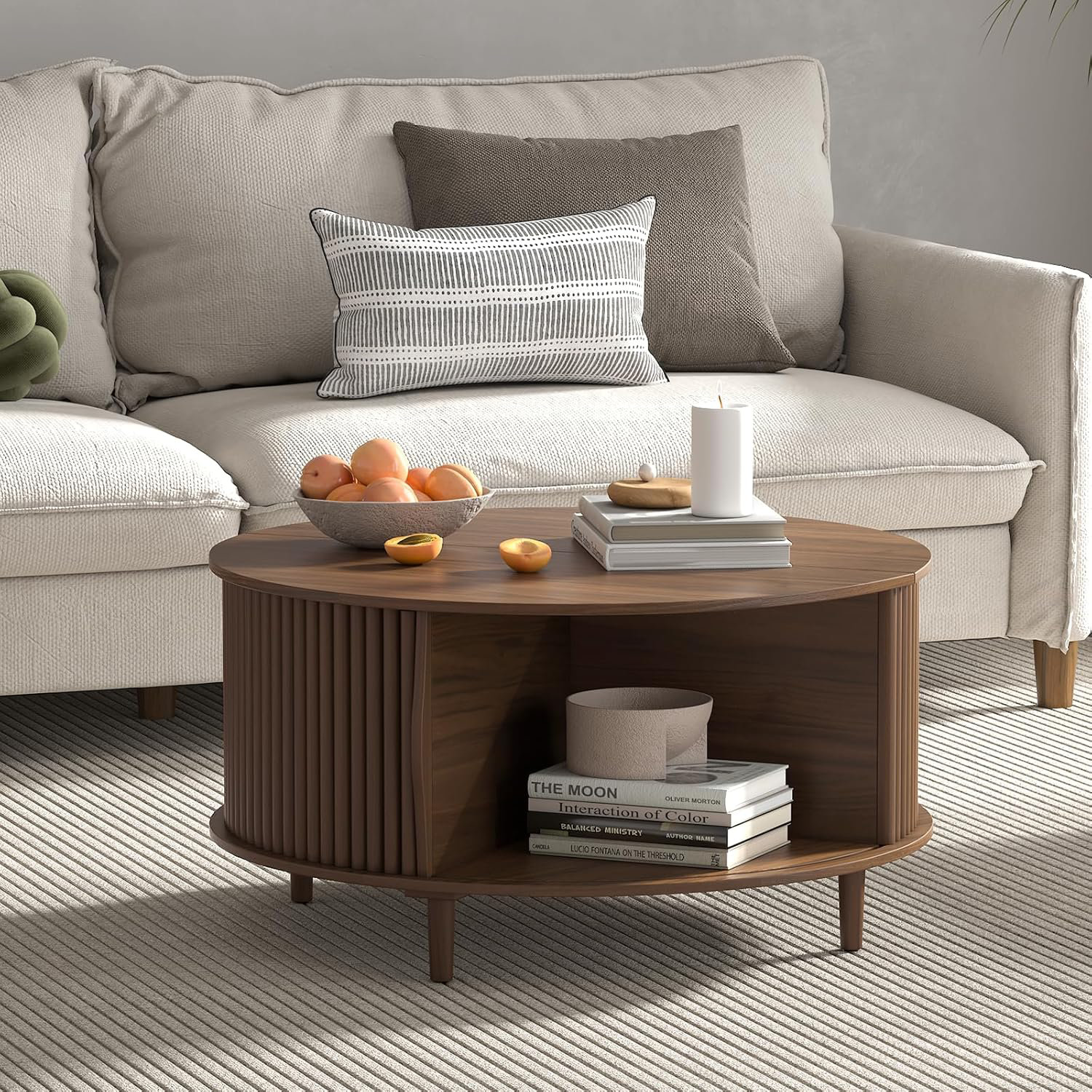 George Oliver Round Coffee Table With Storage,Fluted Lift Up Coffee ...