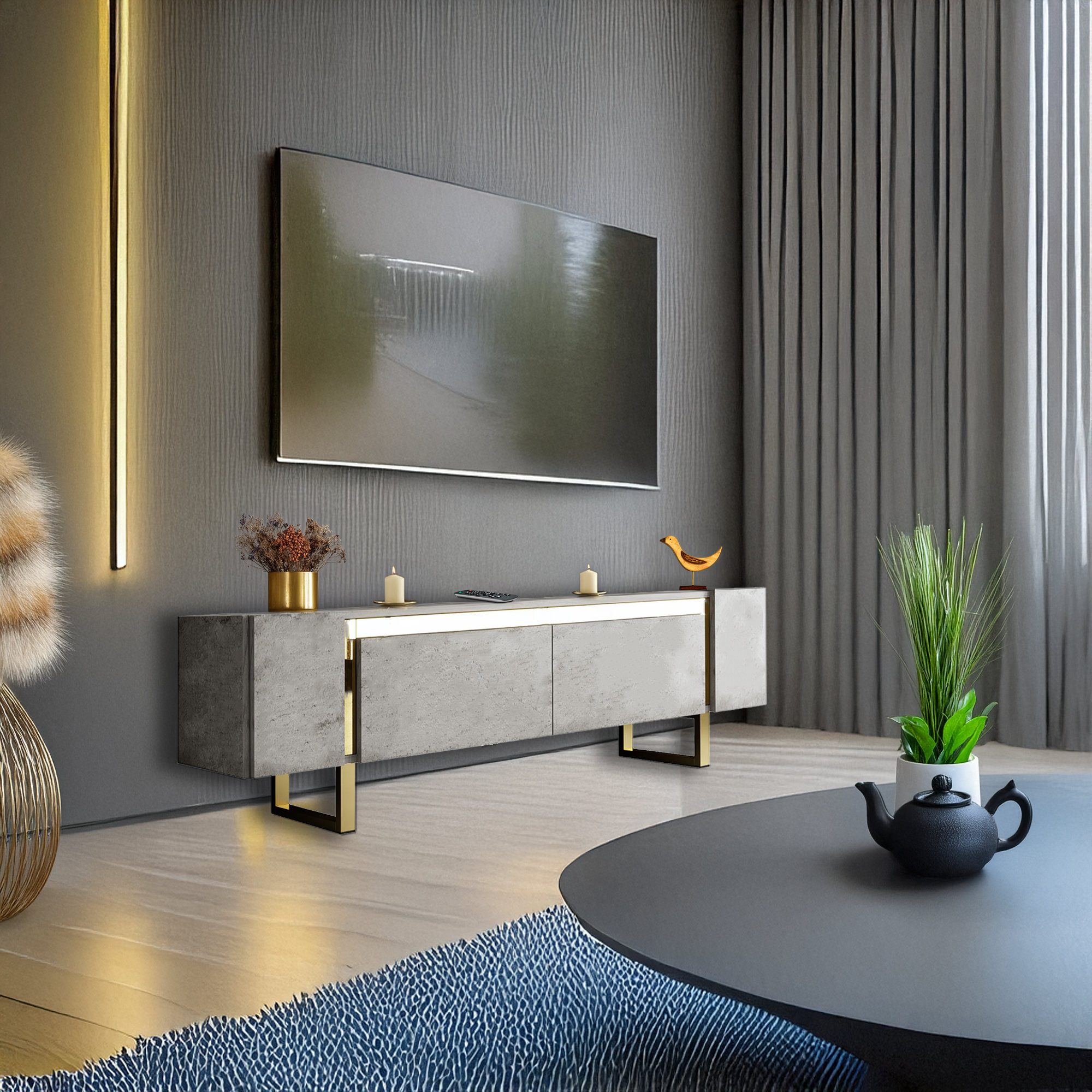 Everly Quinn Metal Sled Base Legs Unique TV Stand For Tvs Up To 78 ...