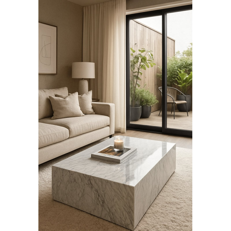 BETACH Genuine Marble Block Coffee Table - Carrara Marble & Reviews ...