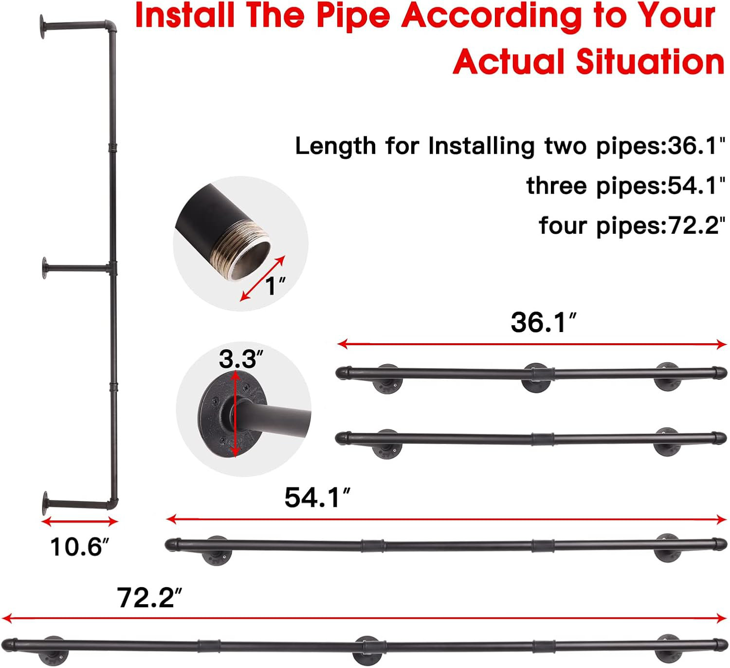 Everly Quinn Clothes Hanger Pole Wall Mount, 72" Heavy Duty Detachable ...