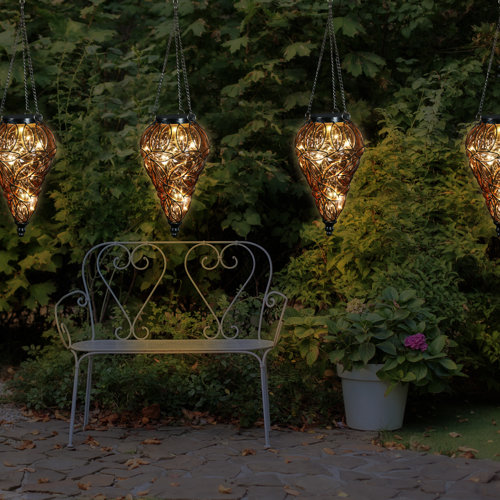 Exhart Solar Tear Shaped Glass and Metal Hanging Lantern with 15 Cool ...