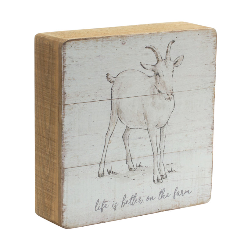 August Grove® Rustic Wood Farm Animal Sentiment Block (Set of 4) | Wayfair