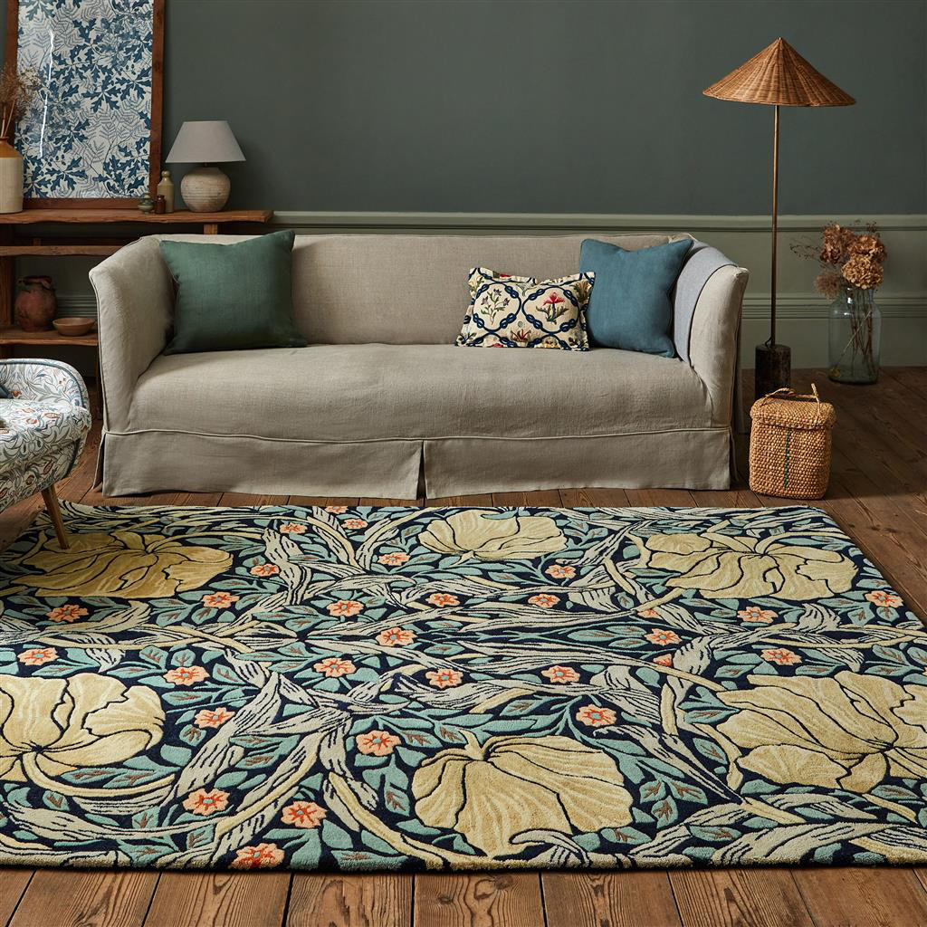 William Morris Rectangle Floral Hand Tufted Wool Area Rug in Green/Blue ...