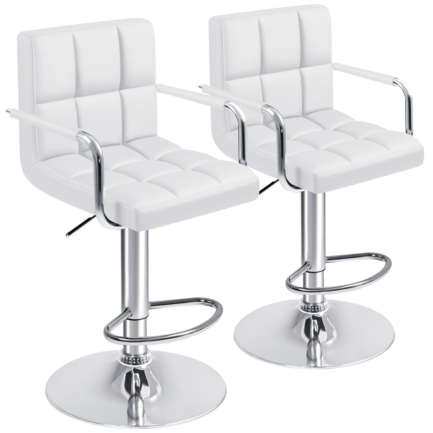 Ivy Bronx Bar Stools With Armrest Modern PU Leather Swivel Adjustable ...