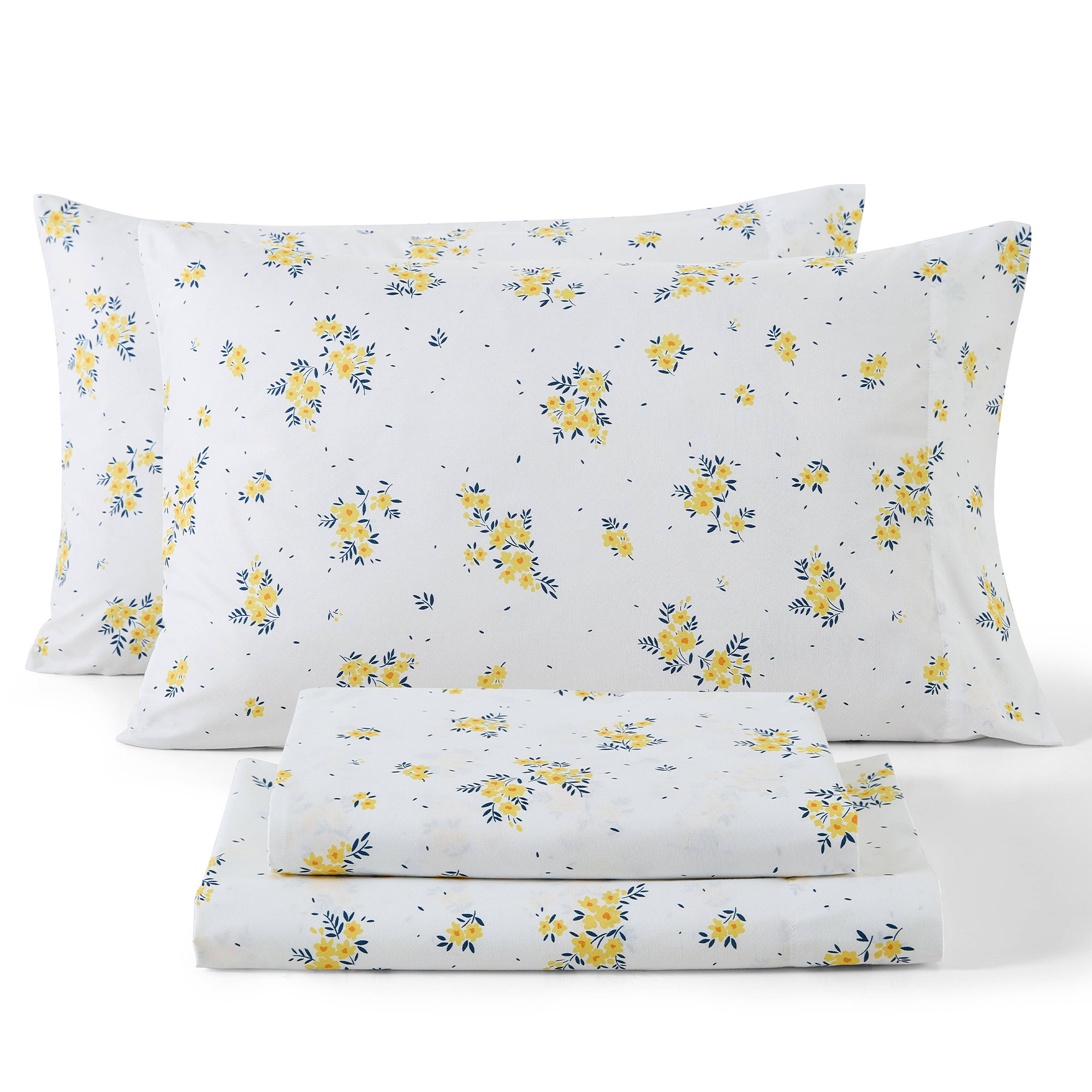 HLC.ME Blue & Yellow Floral Bed Sheets - Wrinkle Resistant & Ultra Soft ...