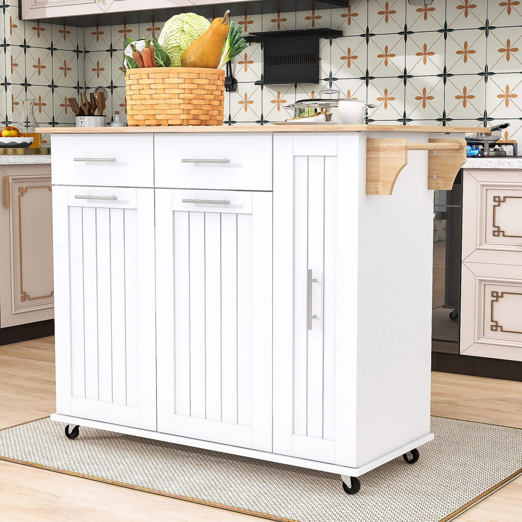 Lark Manor™ Donabelle Farmhouse Kitchen Cart with Extendable Drop Leaf ...