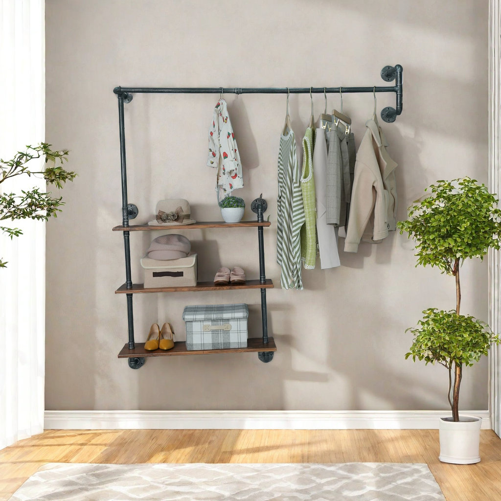 Williston Forge Industrial Pipe Hanging Rods Clothing Rack With 3 Tier ...