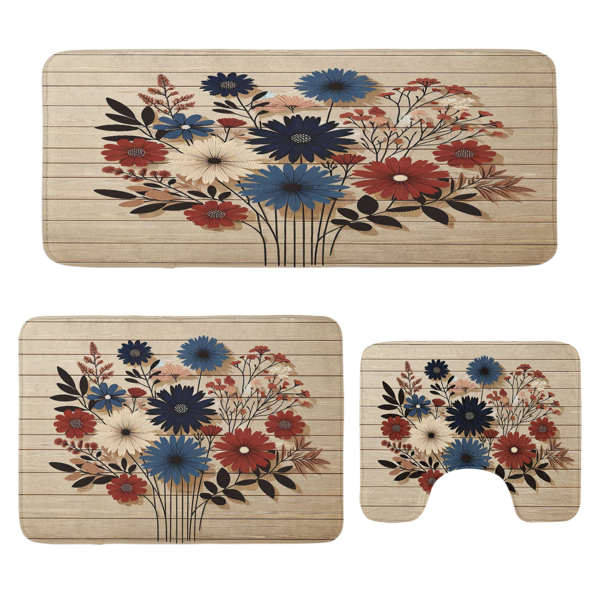 Dakota Fields Rustic Bathroom Rug Set 3 Pieces U-Shape & Rectangle Mats ...