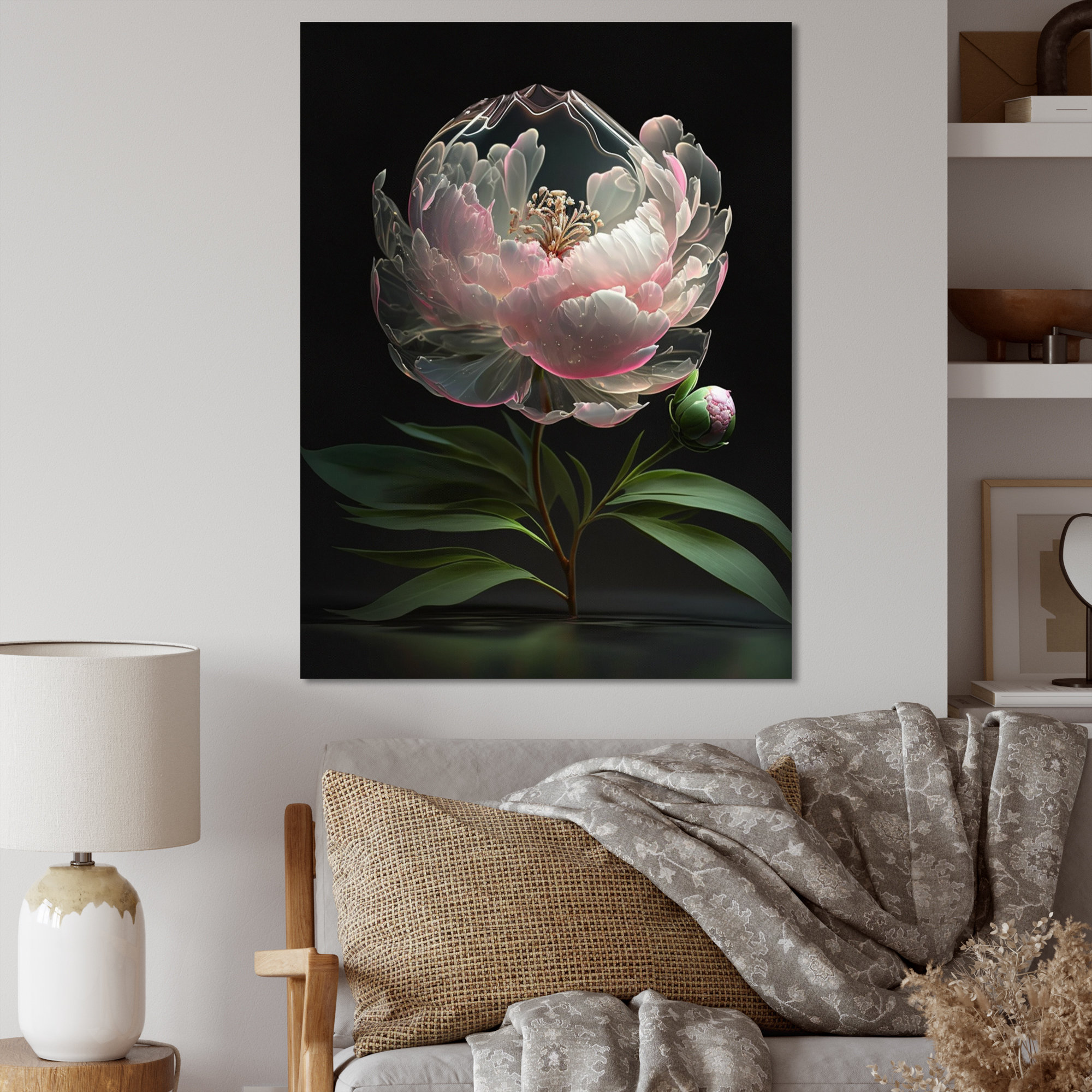 Red Barrel Studio Pink Green Peonies Petals - Floral Peony Wall Decor ...