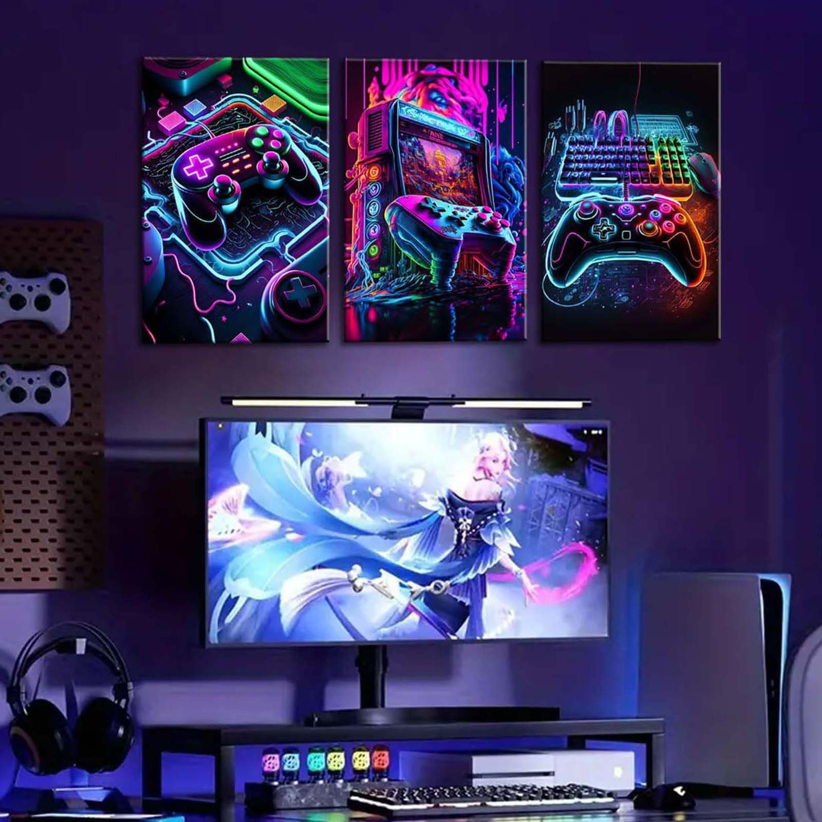 NEUTRALPOSTURE 3Pcs Neon Gaming Wall Art Posters - Gamer Accessories ...