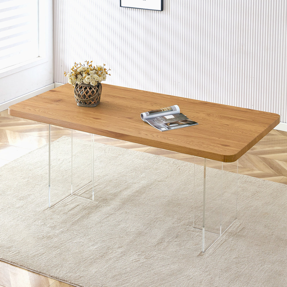 junzc A Modern Minimalist Wooden Table With Acrylic Legs And ...