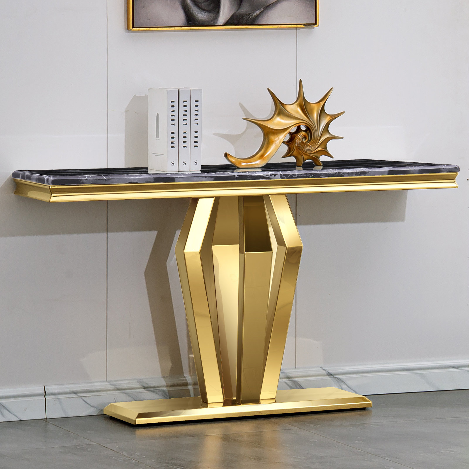 Everly Quinn Zariea Console Table with Polished Geometric Base and ...