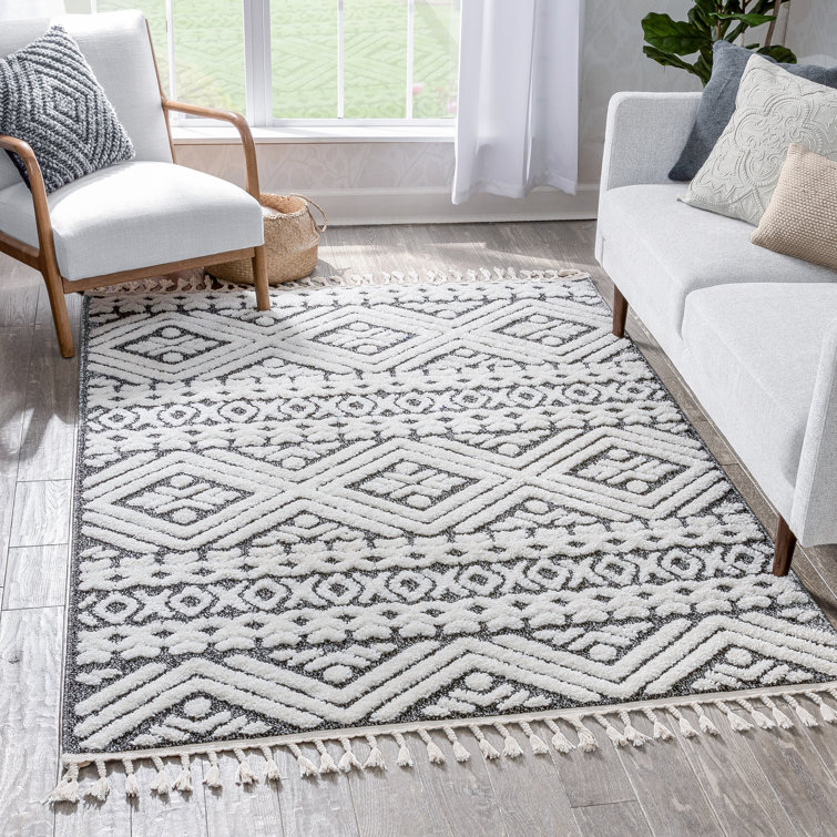 Union Rustic Eliana Geometric Hooked White/Gray Area Rug & Reviews ...