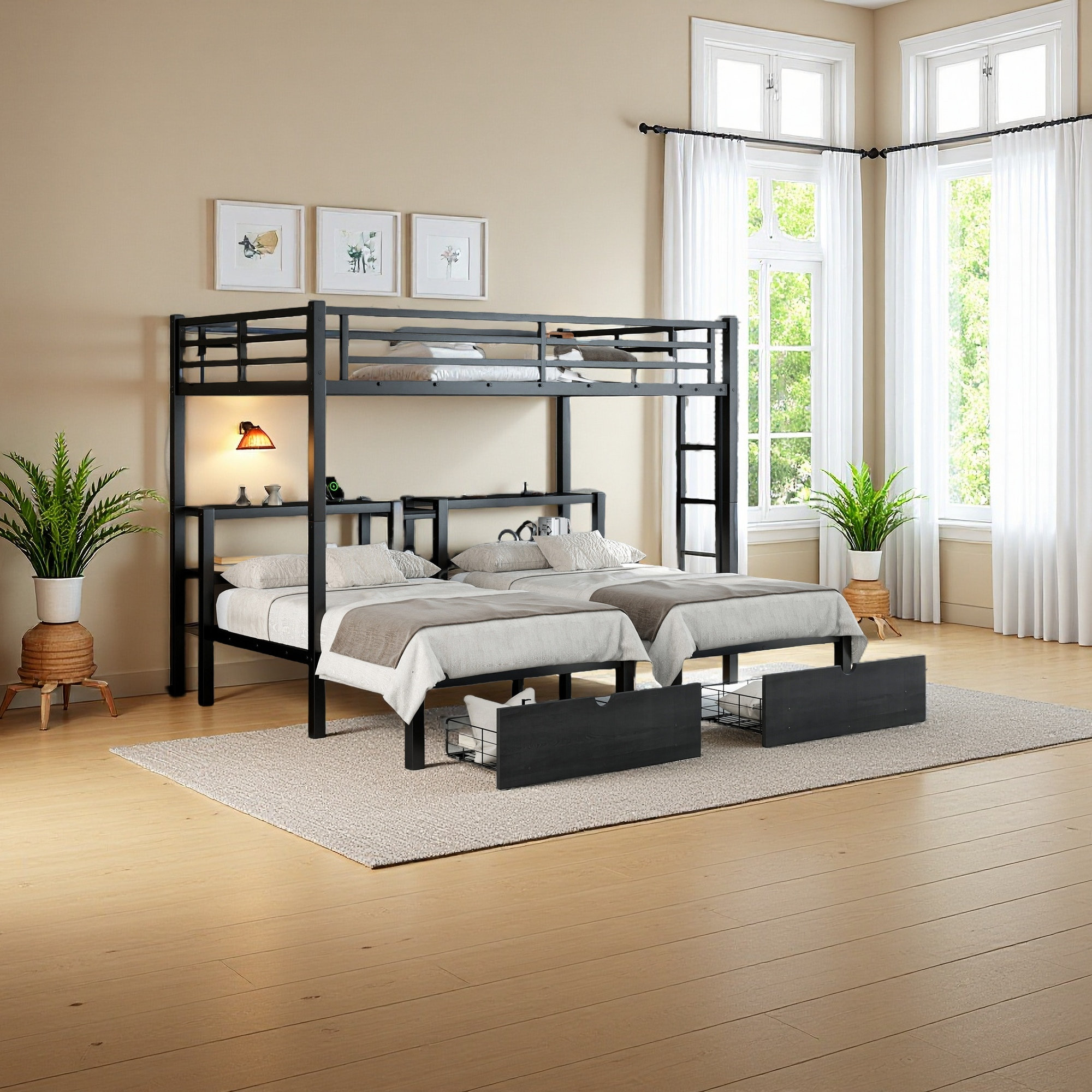 Isabelle & Max™ Full XL Over Twin & Twin Triple Bunk Bed With Drawers, Multi-Functional Metal ...