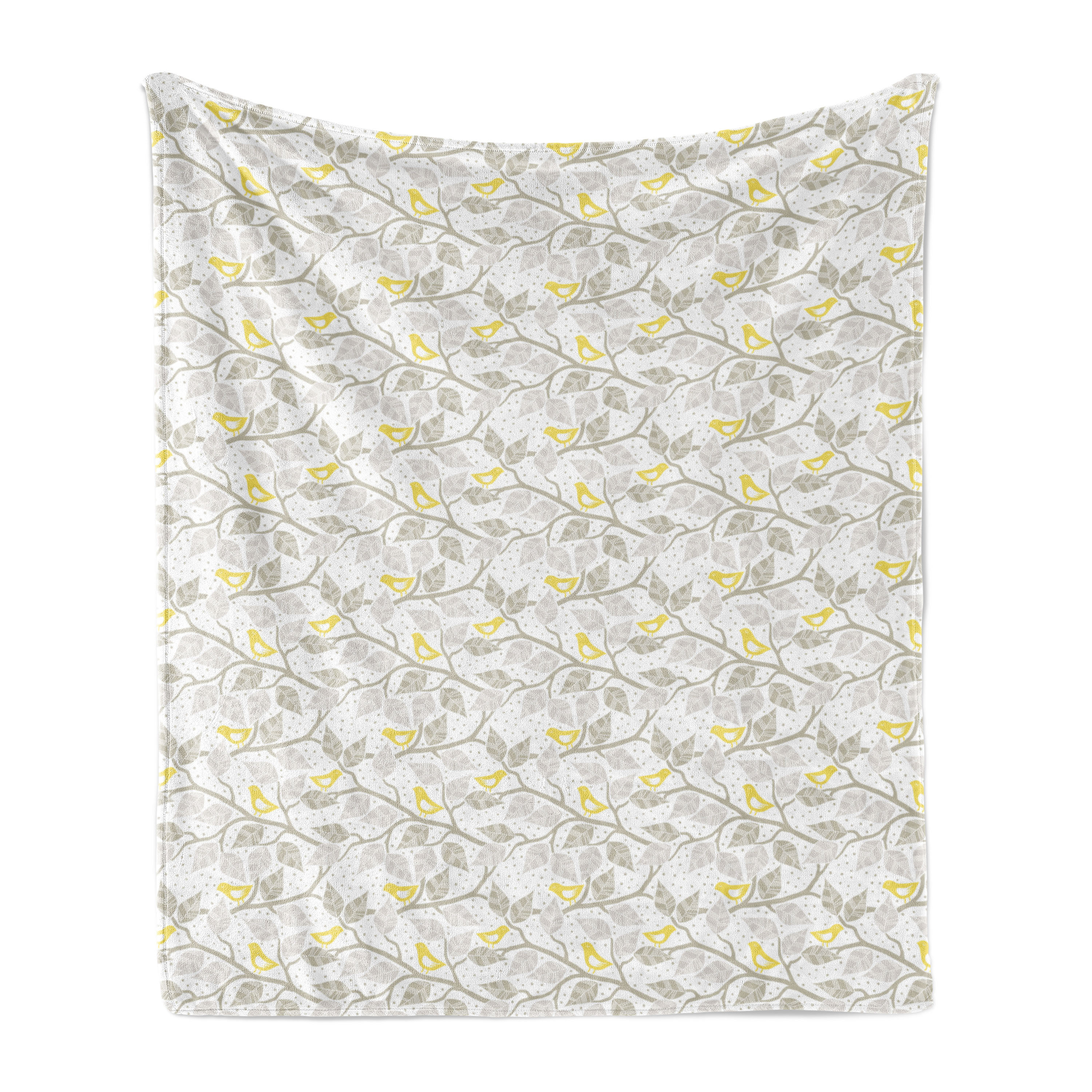 Ambesonne Birds Fleece Throw Blanket Abstract Lobed Leaves Pale Grey ...