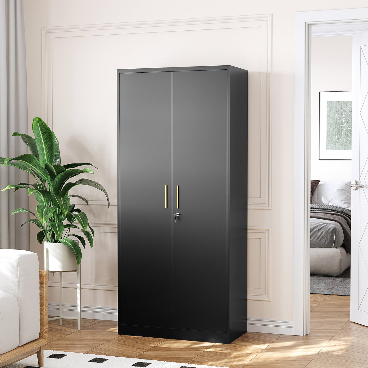 Ebern Designs Metal Garage Storage Cabinet With 71" Tall Steel Cabinets ...