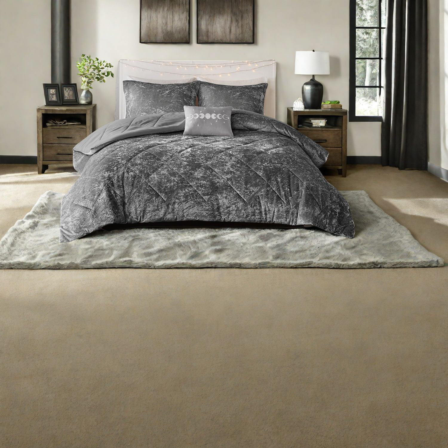 CANJUN Luxurious Grey Velvet Bedding Set, Modern Style For Cozy ...
