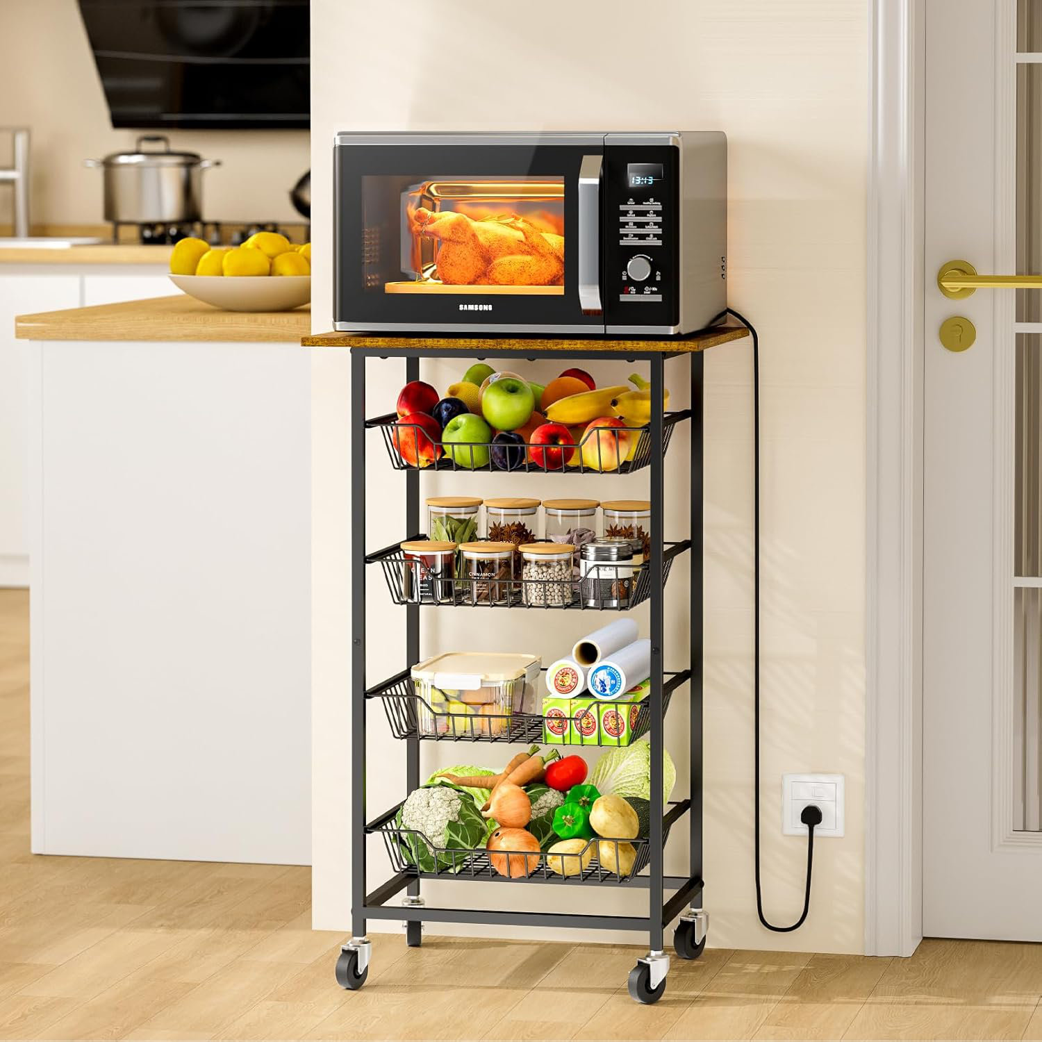 17 Stories Kitchen Microwave Cart With Fruit Baskets, 5 Tier Microwave ...