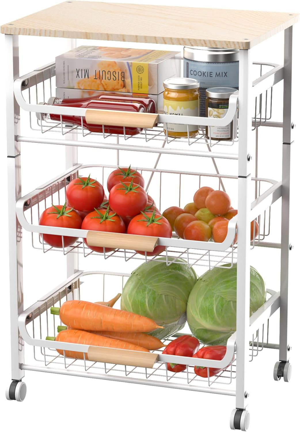 Shimano Fruit Basket For Kitchen, 4-Tier Slide Out Metal Storage Baskets Carts Organizers ...