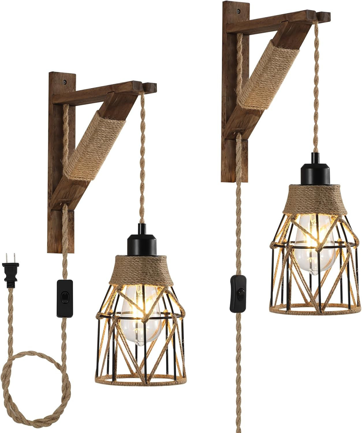 One Allium Way® Farmhouse Rustic Plug-In Wall Sconces, Metal Cage With ...