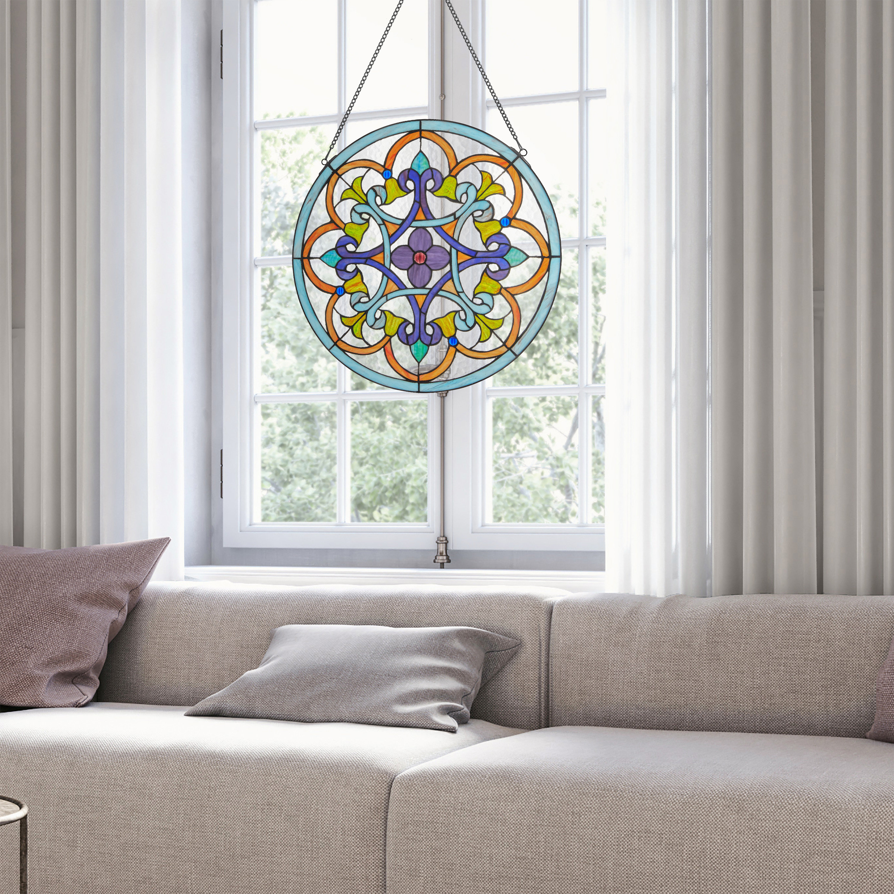 Red Barrel Studio® 20.5”H Multicolored Round Stained Glass Window Panel ...
