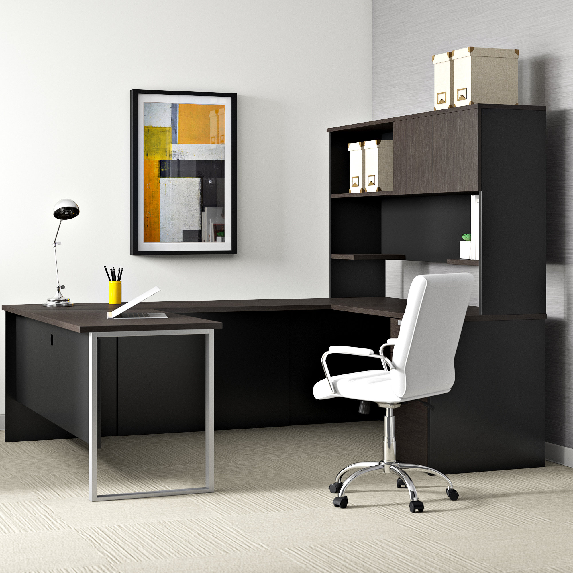 Upper Square™ Glidden Reversible U-Shape Executive Desk with Hutch ...