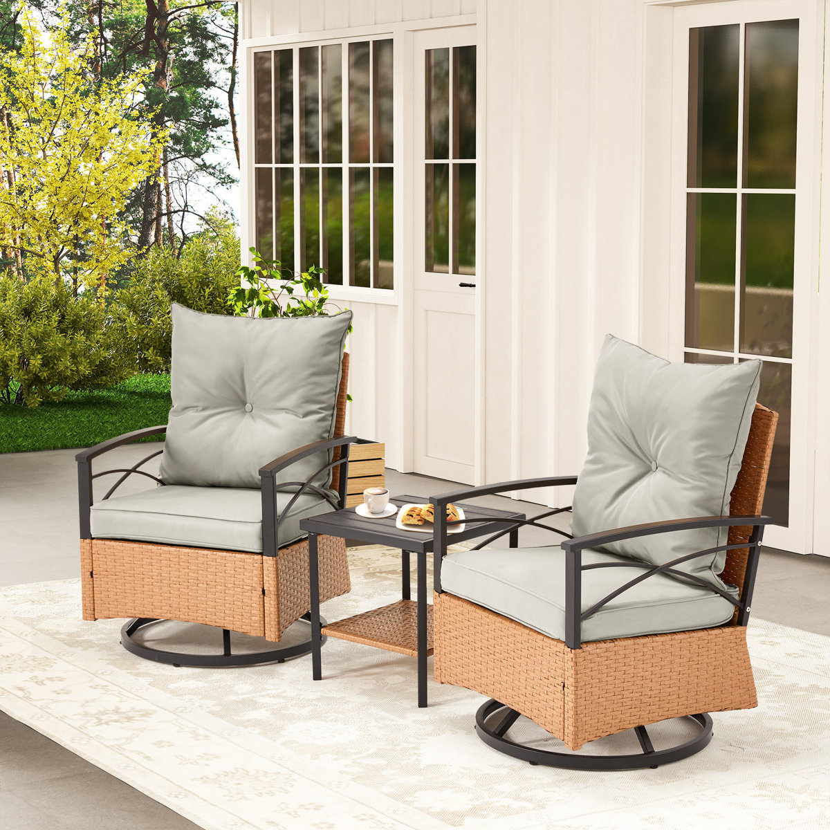 EROMMY 3 Pieces Patio Swivel Rocker Rattan Chairs - Outdoor Swivel ...