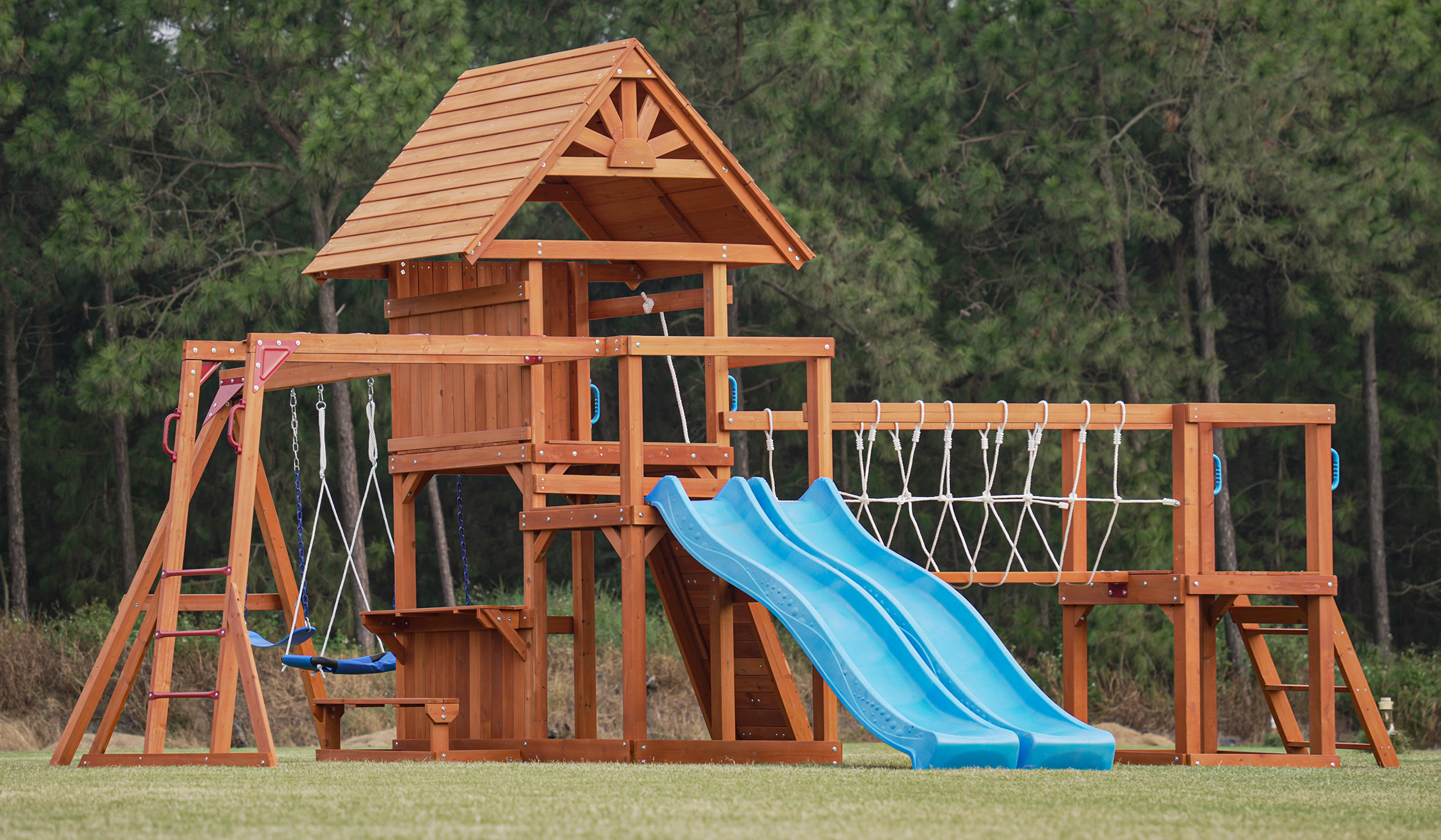 Dolphin Playground Luxury Cedar Wooden Playground Set,Double Wave Slide ...