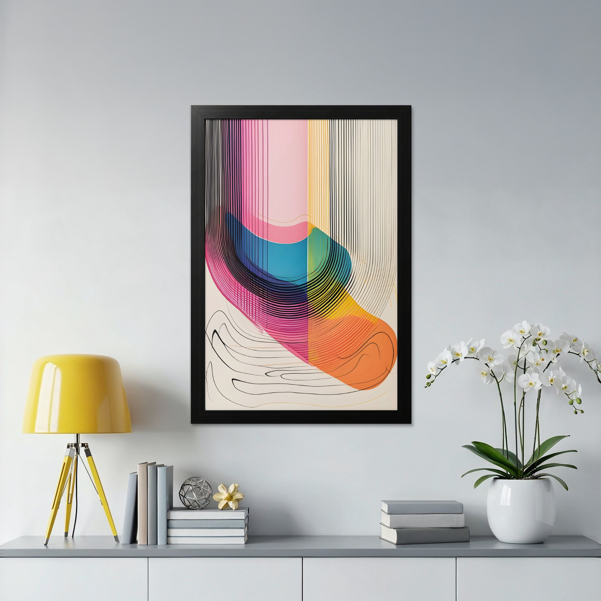 Ivy Bronx Abstract Geometric Wall Art, Modern Lines Print, Colorful ...
