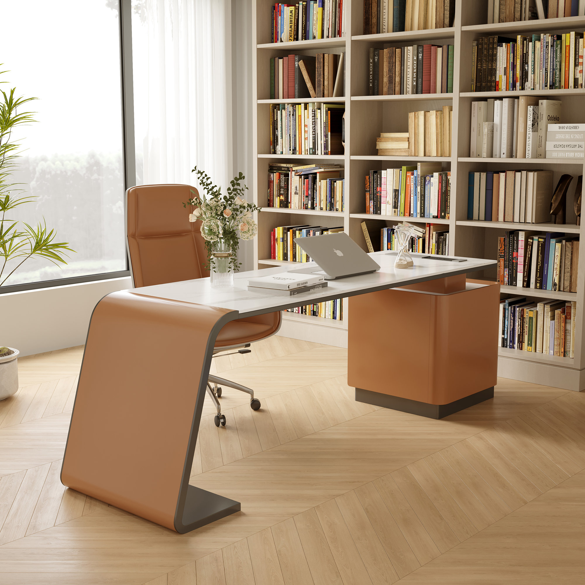 Orren Ellis Urline Luxurious Rectangular Stone Executive Desk with ...