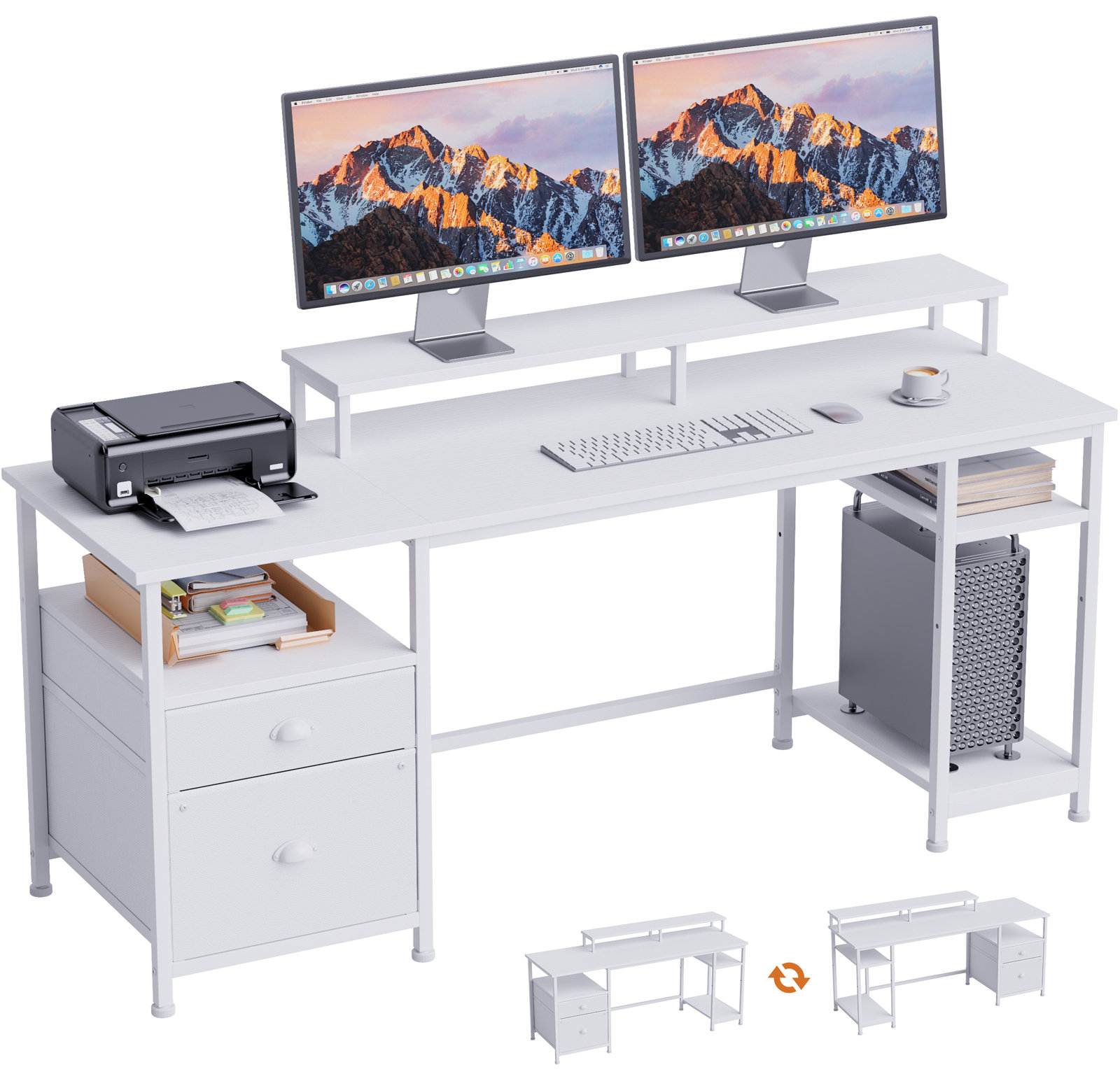 Ebern Designs Computer Desk with 2 Drawers, Monitor Stand - Home Office ...