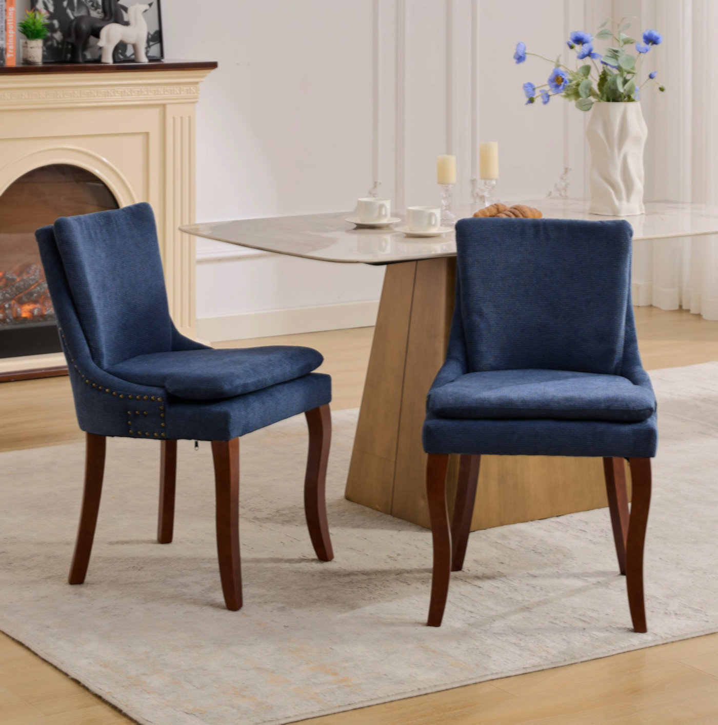 Mercer41 Modern Dining Chairs Set Of 2,Double-Layer Cushioned Chenille ...