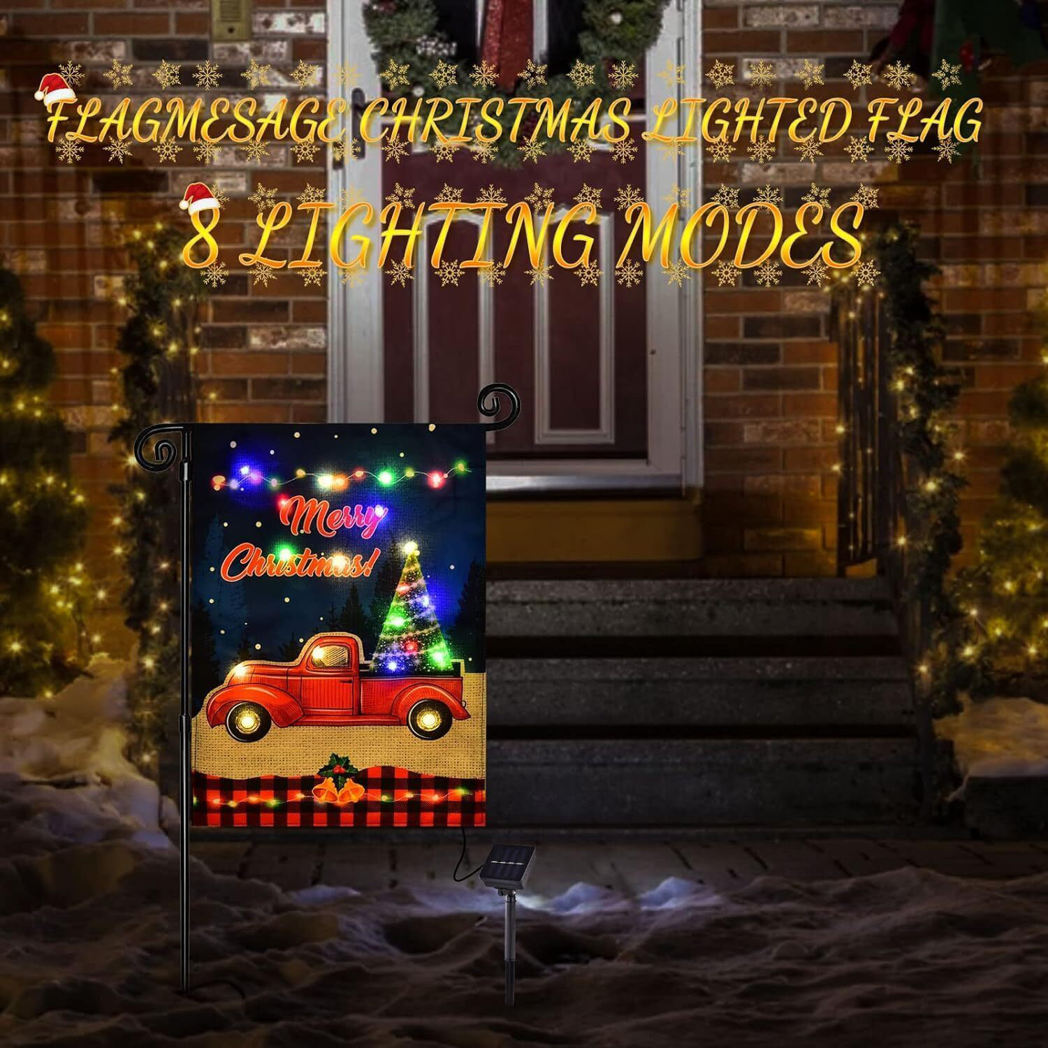 The Holiday Aisle® Merry Christmas Lighted Garden Flag, LED Red Truck ...