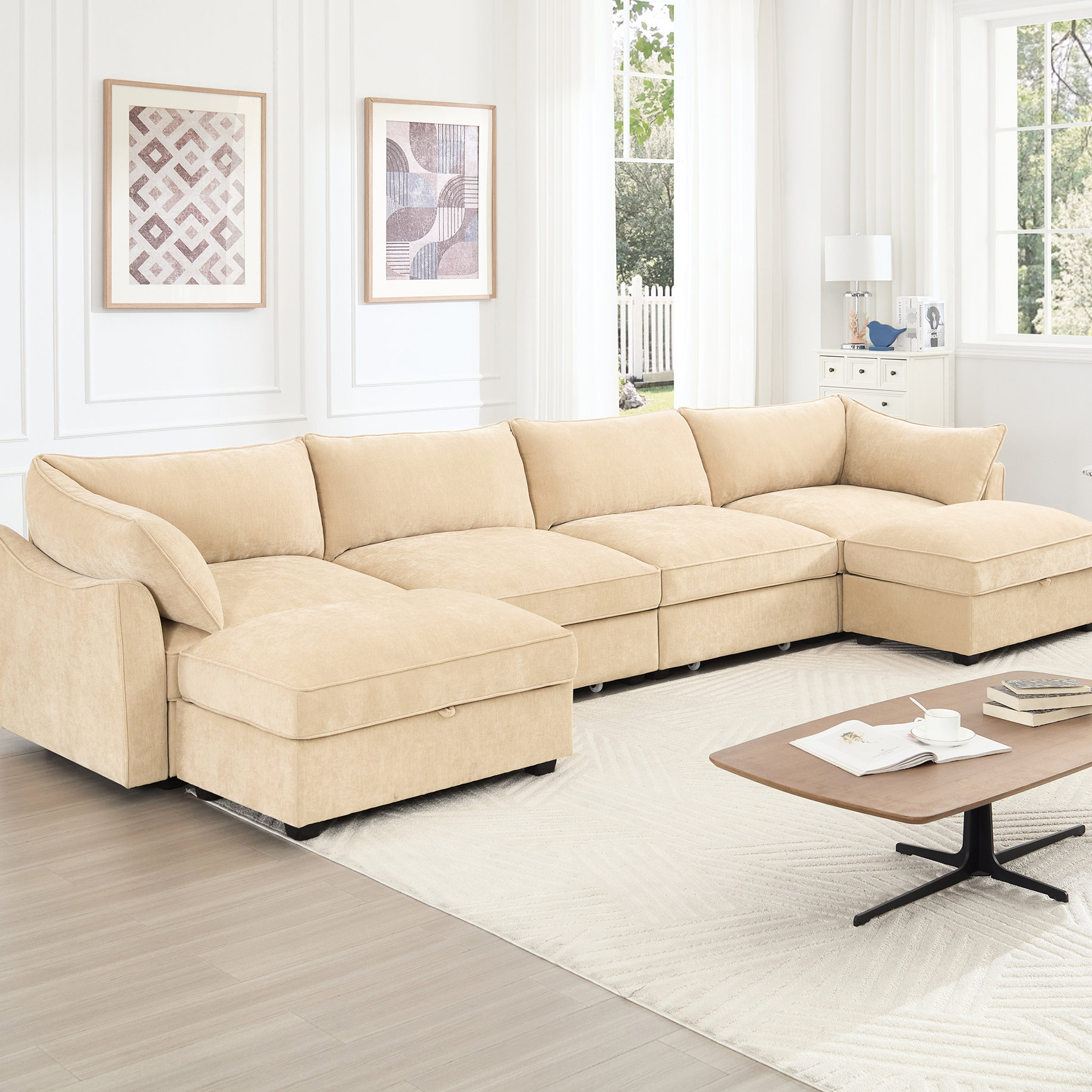 Hokku Designs 4 Seater U Shape Deep Seat Couch With 2 Movable Ottomans ...