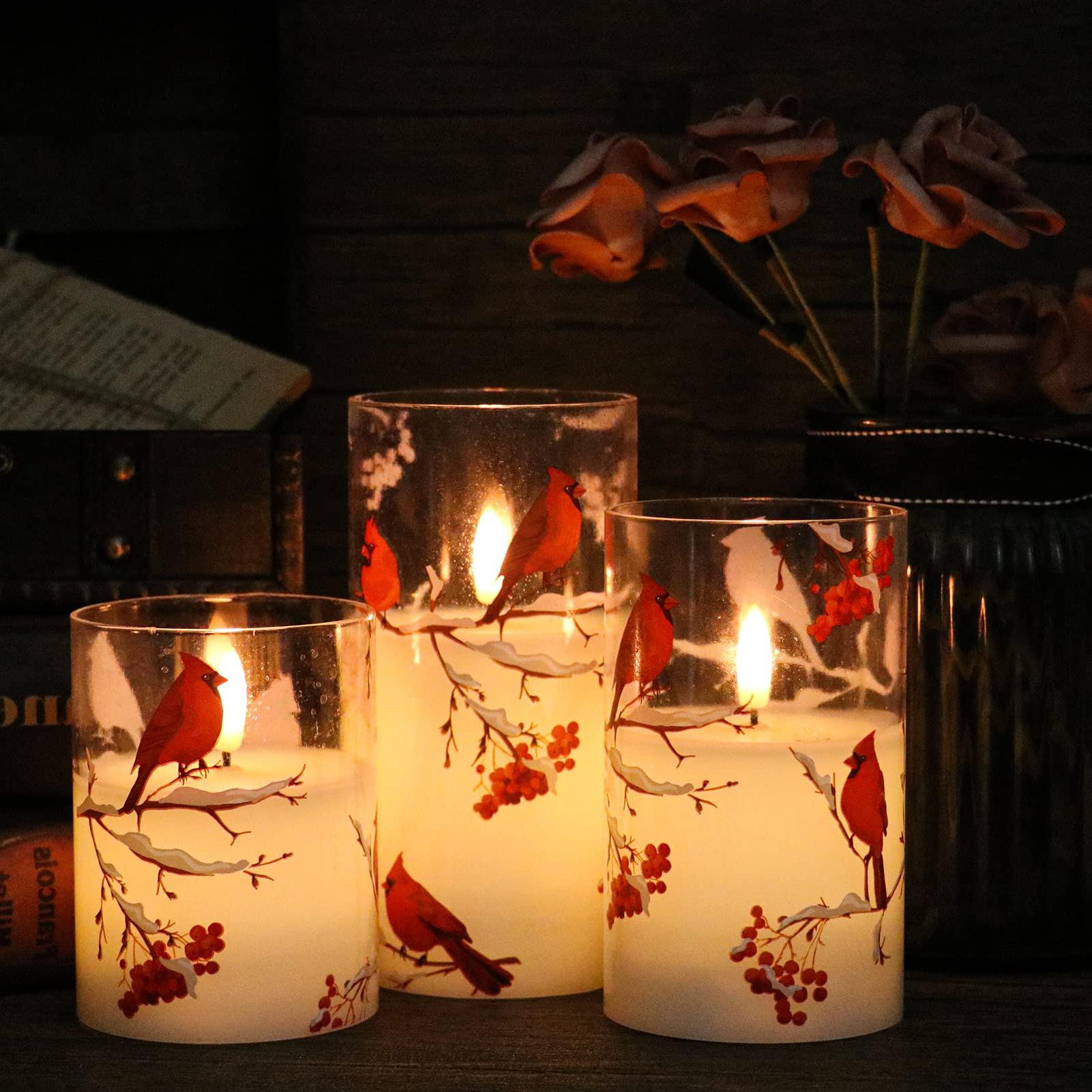 The Holiday Aisle® Red Bird Glass Flameless Candles with Remote, Timer ...
