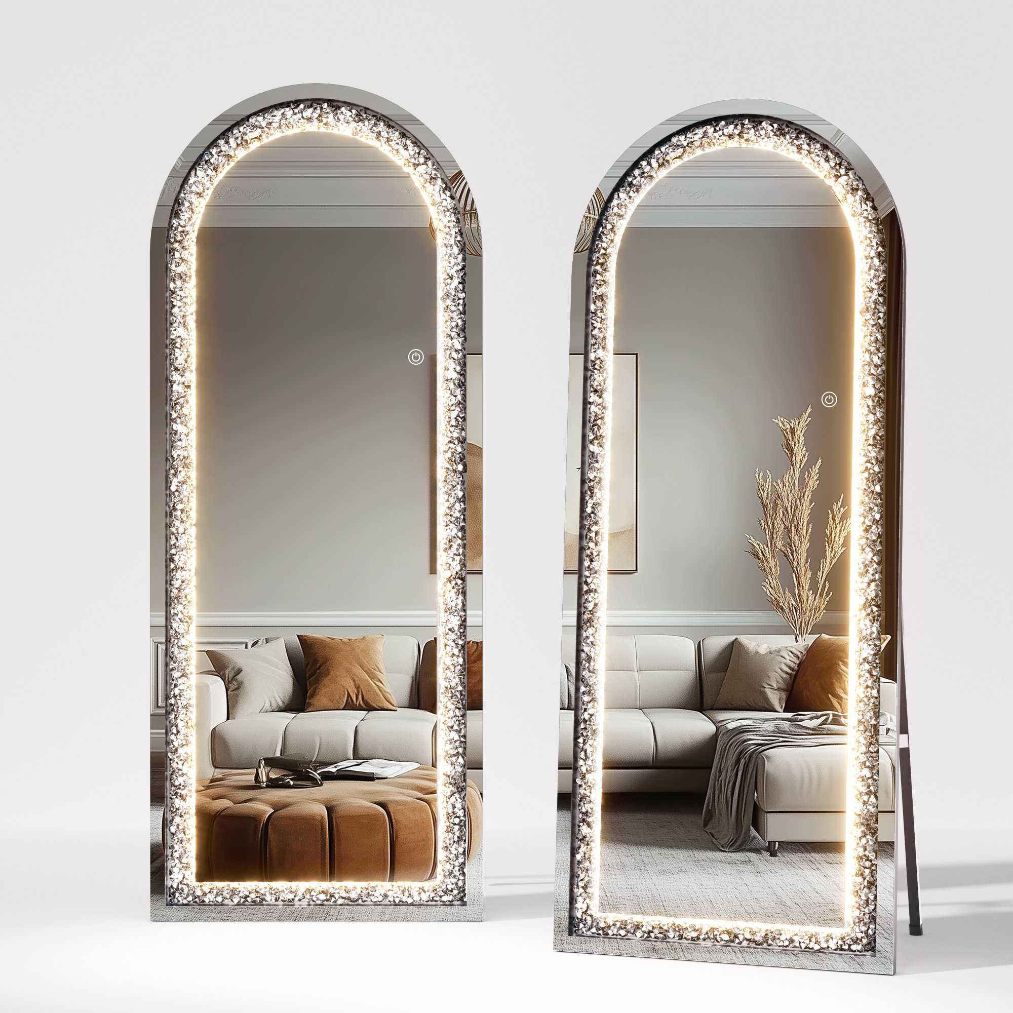 Mercer41 LED Full-Length Mirror Arch Design with Crystal Crush Diamond ...