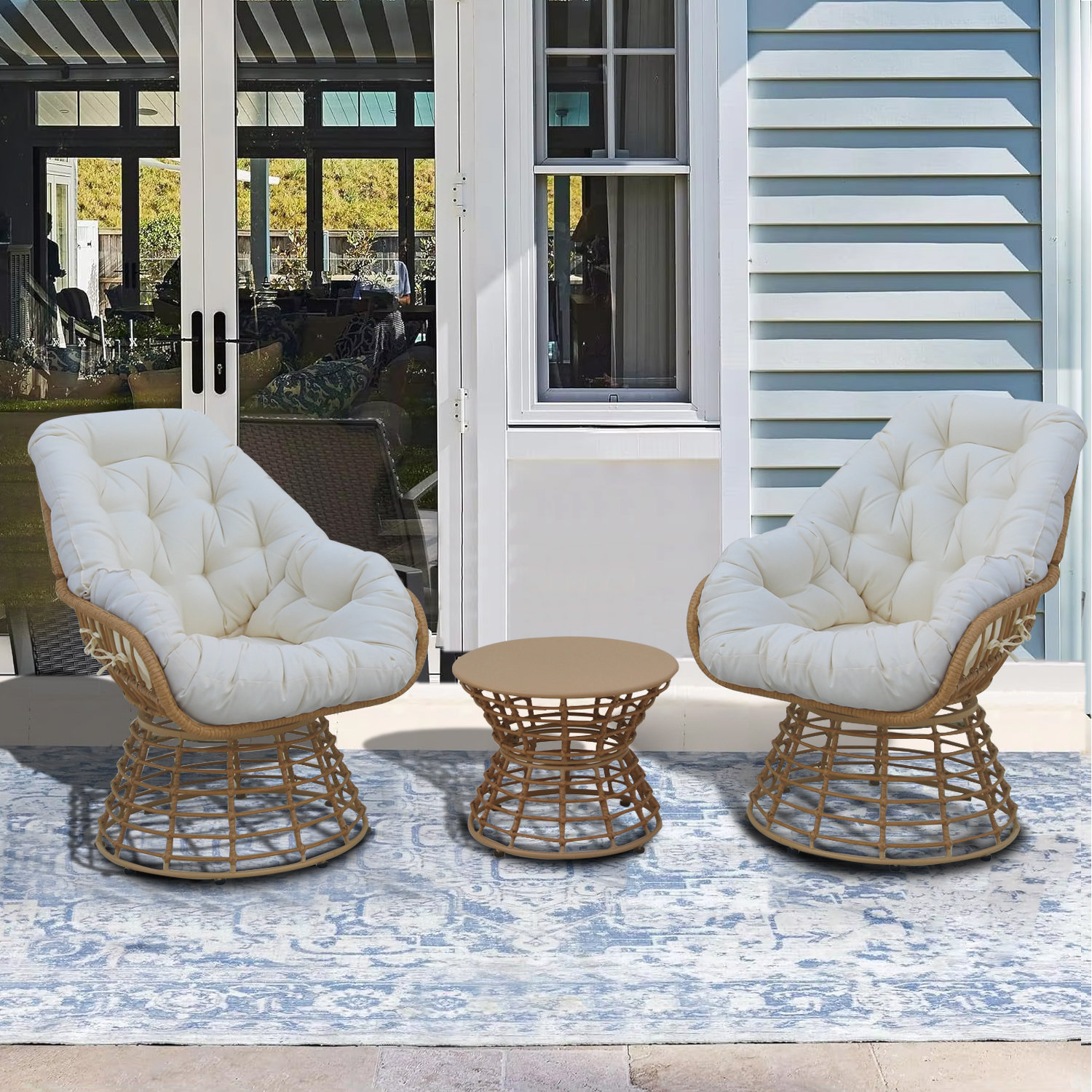 Bay Isle Home™ 3-Piece Swivel Wicker Patio Conversation Set with ...