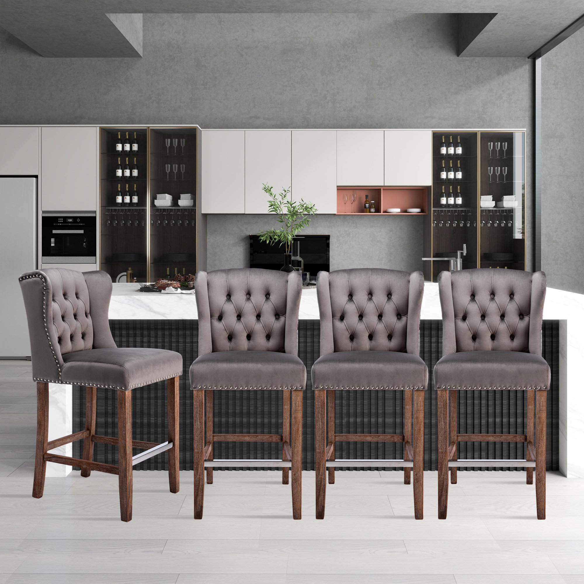 Wildon Home® Archee Wingback Upholstered Counter Height Bar Stools ...