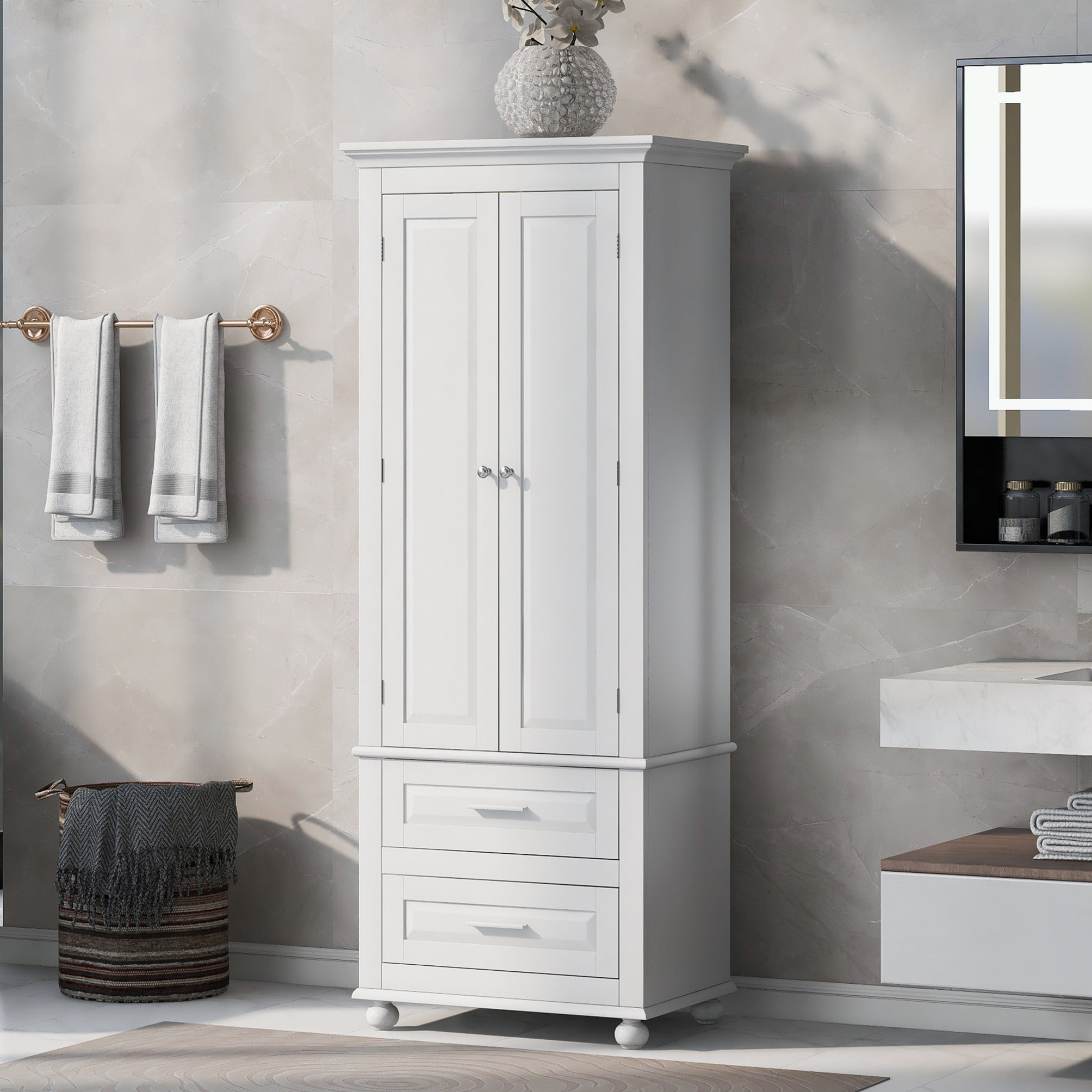 Darby Home Co Afshah Freestanding Linen Cabinet Tall Storage Cabinet ...