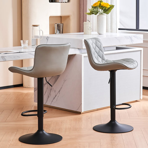 Ebern Designs Denan Swivel Adjustable Height Bar Stools, Leather Modern ...