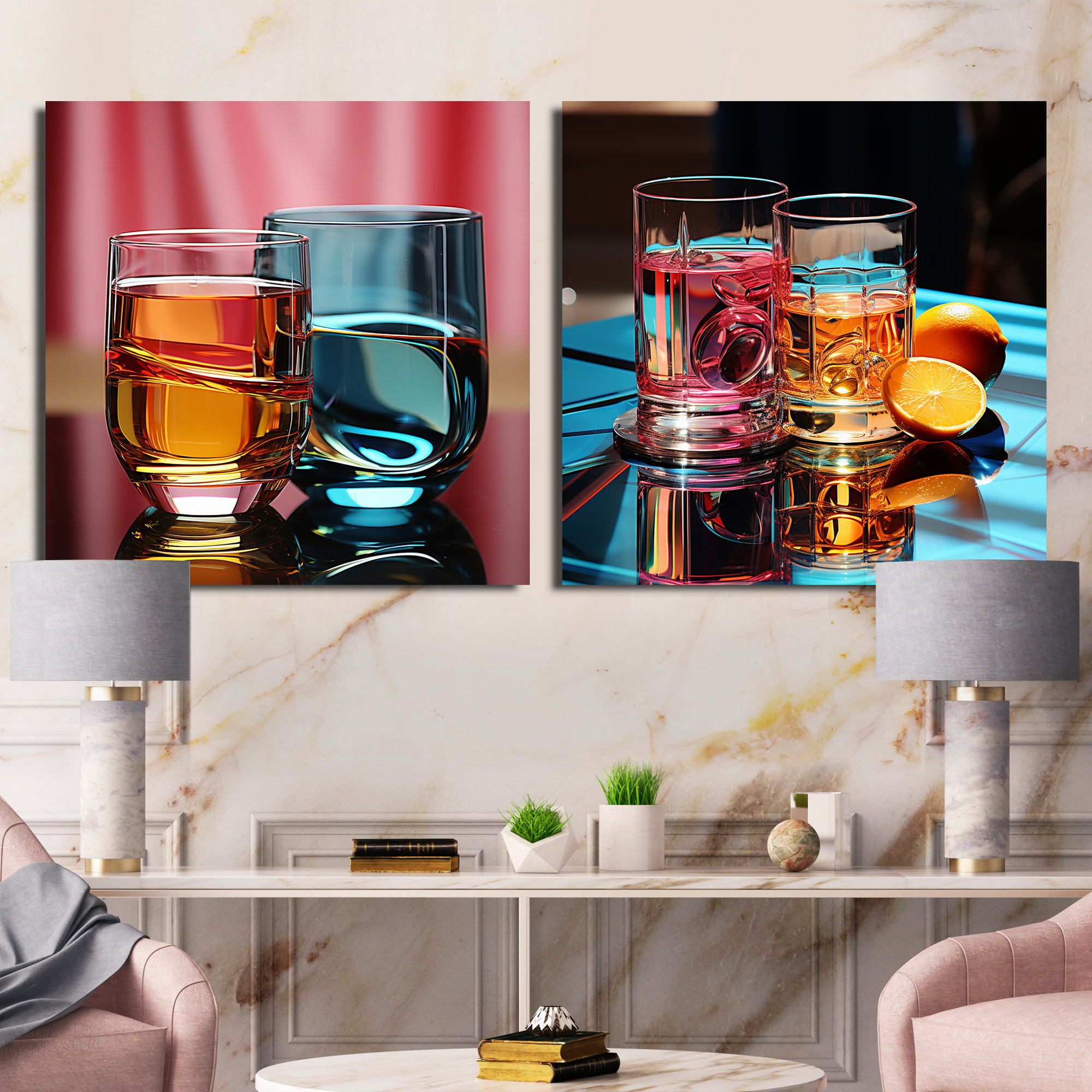 Latitude Run® Abstract Glassware - Drinkware Square Collage Set Of 2 ...